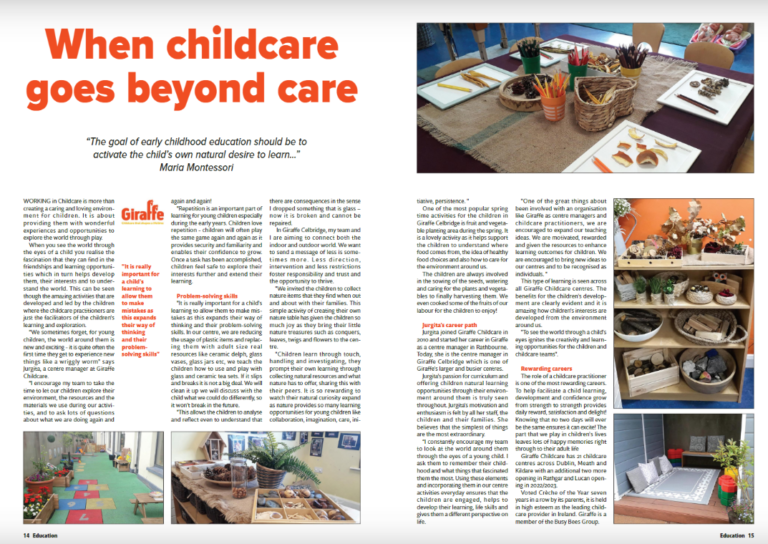 Giraffe Childcare is Featured in In Education Magazine Giraffe Childcare